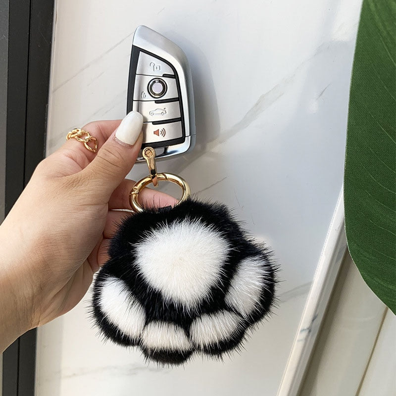 Fluffy Cat Paw Keychain